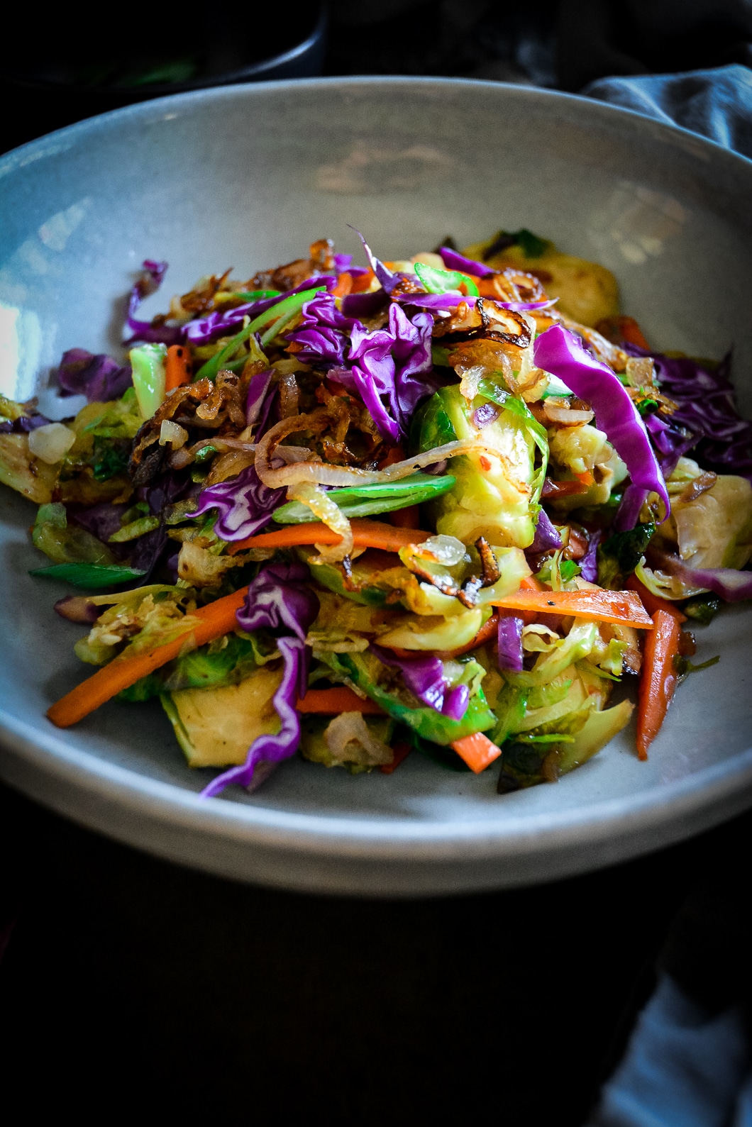 Asian Brussels Sprouts Salad with Sweet Chili Sauce - Calm Eats